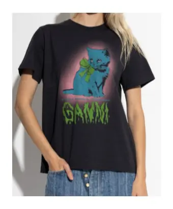 GANNI Graphic Cat Print T-shirt