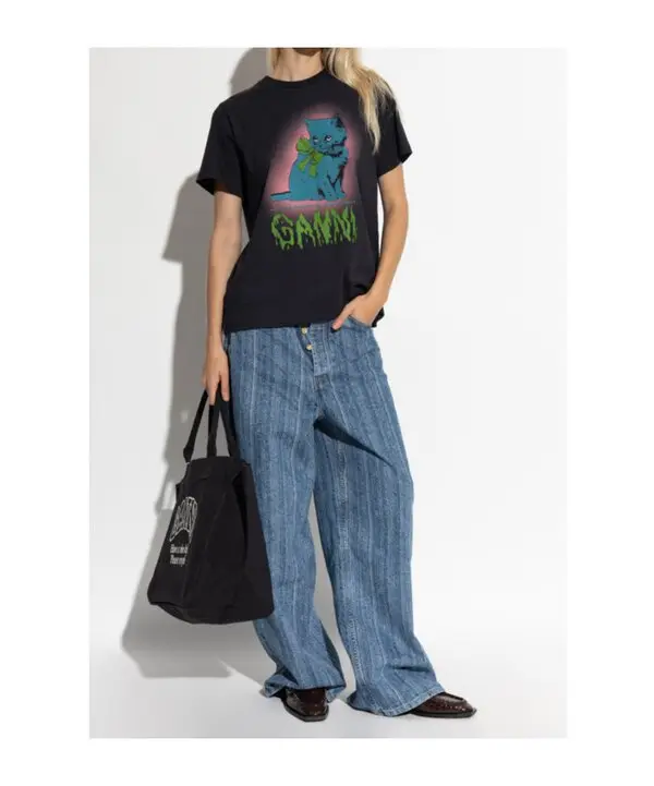 GANNI Graphic Cat Print T-shirt