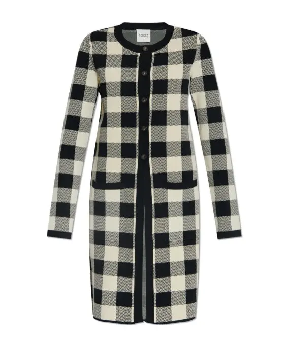 Posse Gingham Check Button Cardigan - Gray