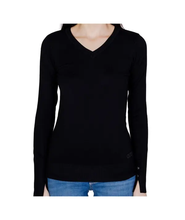 Guess Long-sleeved V-neck Pullover With Button Embellishments