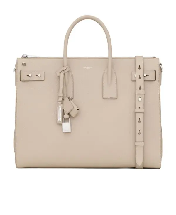 Saint Laurent Sac De Jour Thin Large Grained Leather Handbag - Nude