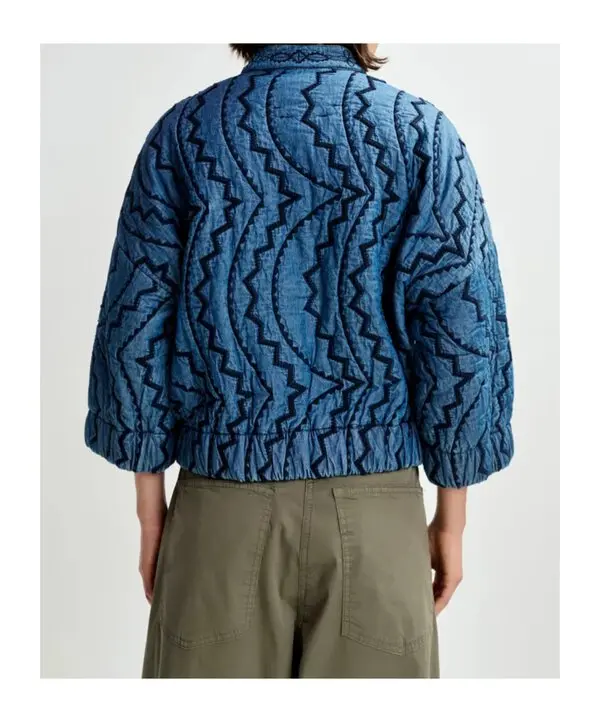 Essentiel Antwerp Quilted Embroidered Short Denim Jacket
