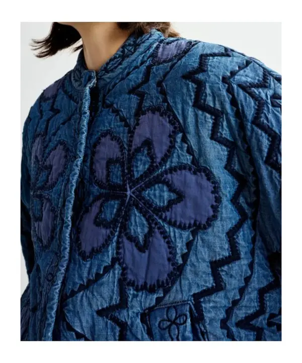 Essentiel Antwerp Quilted Embroidered Short Denim Jacket