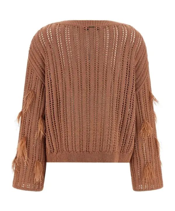 TWINSET Openwork Knit Sweater With Feather Embellishments