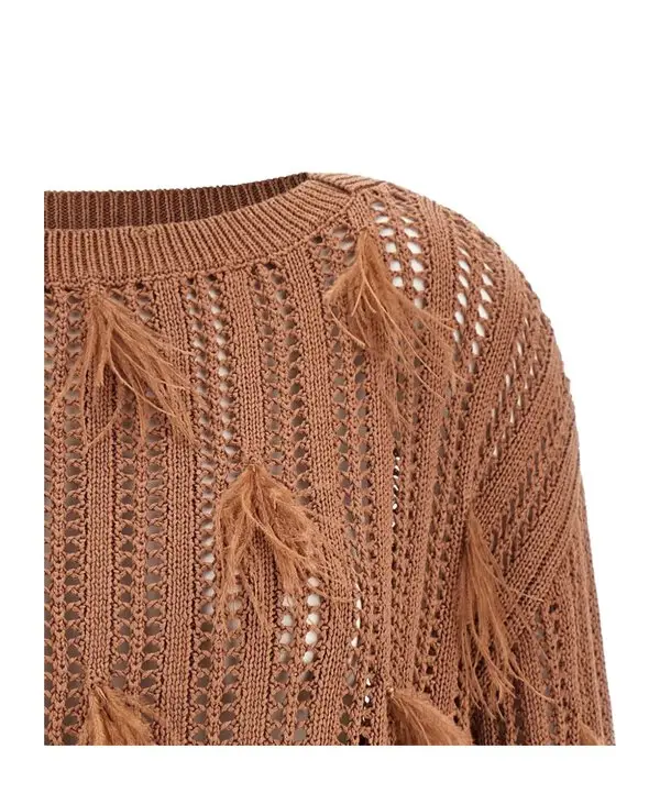 TWINSET Openwork Knit Sweater With Feather Embellishments