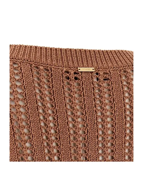 TWINSET Openwork Knit Sweater With Feather Embellishments