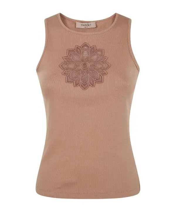 TWINSET Ribbed Embroidered Tank Top