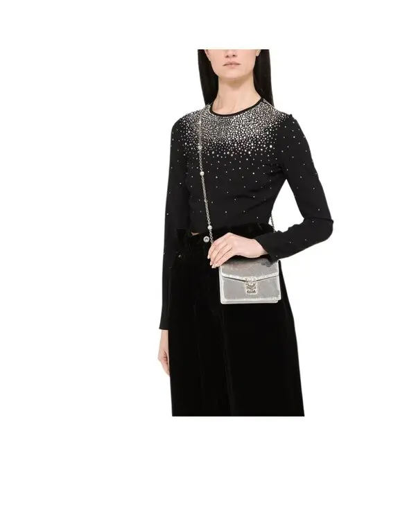 Miu Miu Sequin Embellished Leather Bag With Crystal Chain Strap