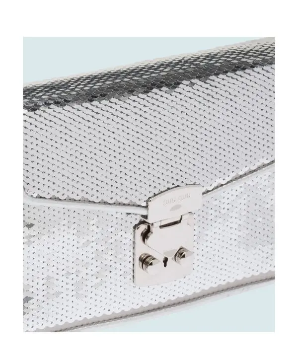 Miu Miu Sequin Embellished Leather Bag With Crystal Chain Strap
