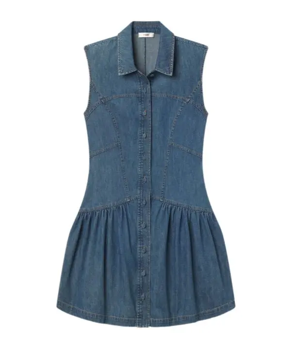 FRAME Sleeveless Denim Dress With Pleated Skirt