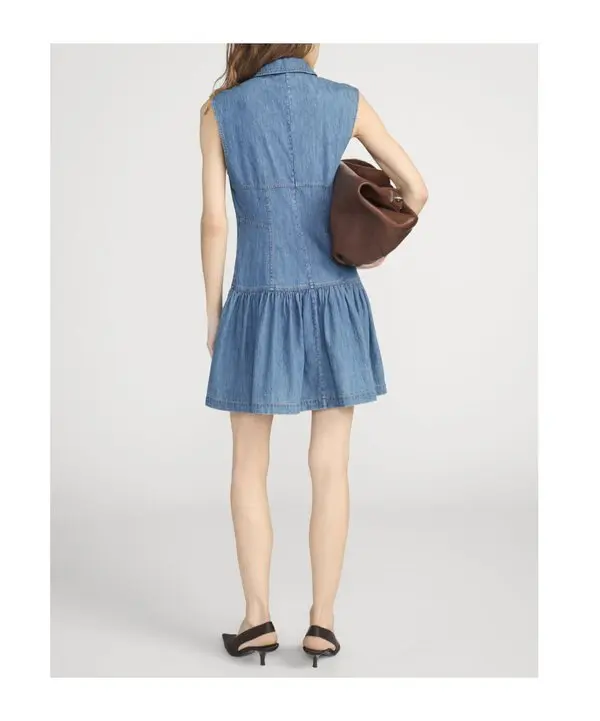 FRAME Sleeveless Denim Dress With Pleated Skirt