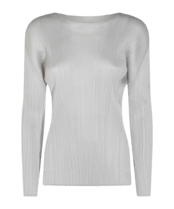 Issey Miyake Crewneck Long Sleeve Top - Light Gray