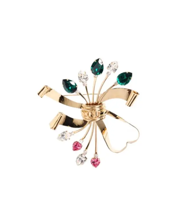 Valentino Garavani Papier Floral Brooch In Metal And Swarovski Crystals - Gold/multicolor
