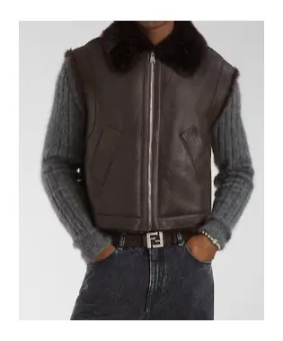 Fendi Ff Plaque Cropped Shearling Vest