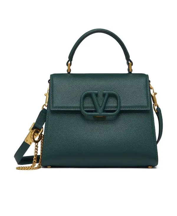 Valentino Garavani Vsling Small Grainy Calfskin Handbag With Logo Detail - Black