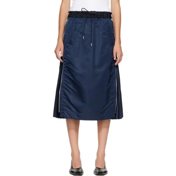 Sacai Pleated Midi Skirt - Navy