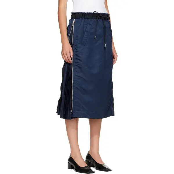 Sacai Pleated Midi Skirt - Navy