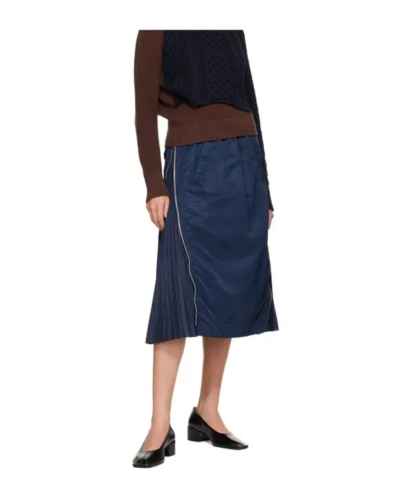 Sacai Pleated Midi Skirt - Navy