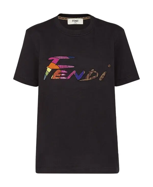 Fendi Cotton T-shirt With Embellished Logo