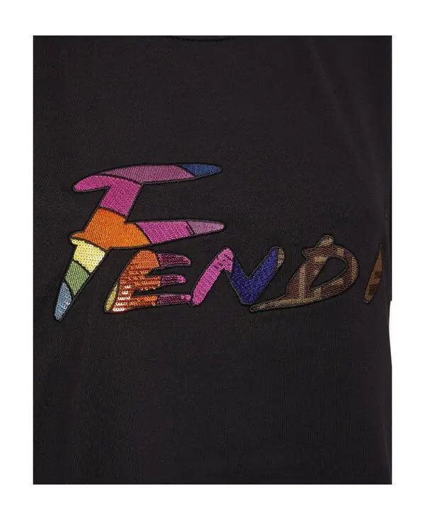 Fendi Cotton T-shirt With Embellished Logo