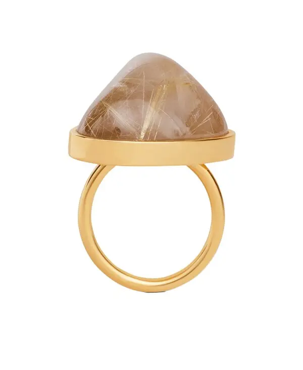 Celine Folk Ring In Brass With Gold Finish And Rutilated Quartz - Yellow