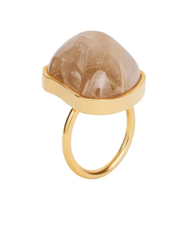 Celine Folk Ring In Brass With Gold Finish And Rutilated Quartz