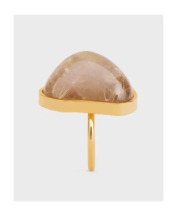 Celine Folk Ring In Brass With Gold Finish And Rutilated Quartz