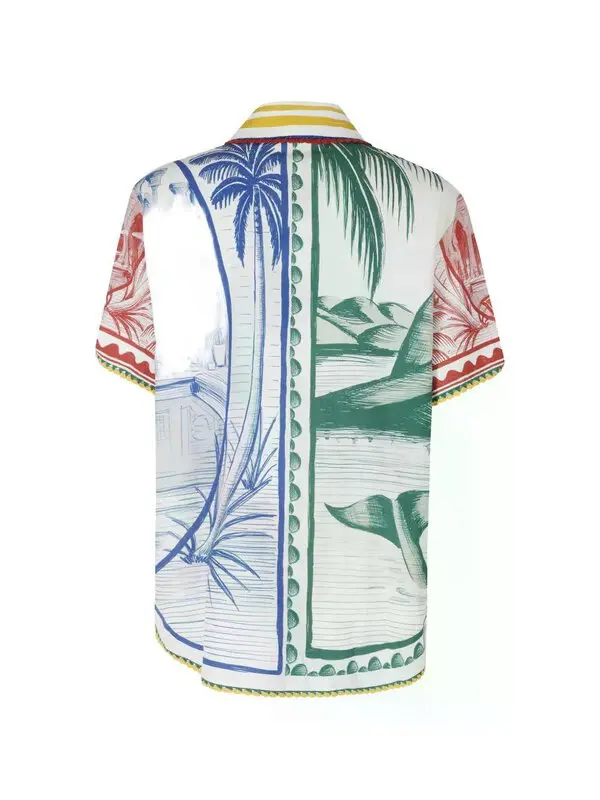 Farm Rio Graphic Print Crochet Trim Shirt