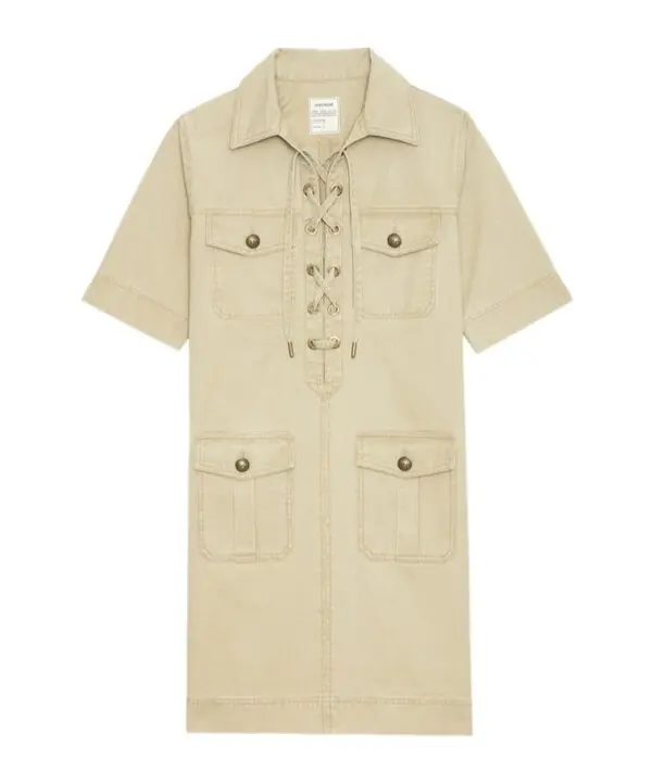 Zadig&Voltaire Short Sleeve Utility Dress With Tie Neckline
