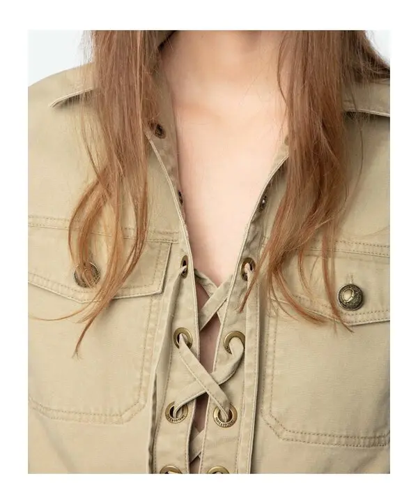 Zadig&Voltaire Short Sleeve Utility Dress With Tie Neckline