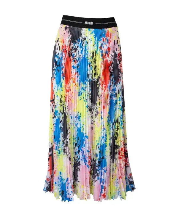 MSGM Pleated Midi Skirt With Splatter Print