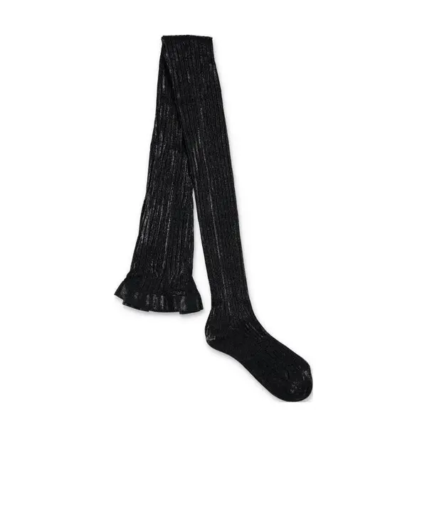 Prada Ribbed Knit Stockings With Ruffle Detail - Black