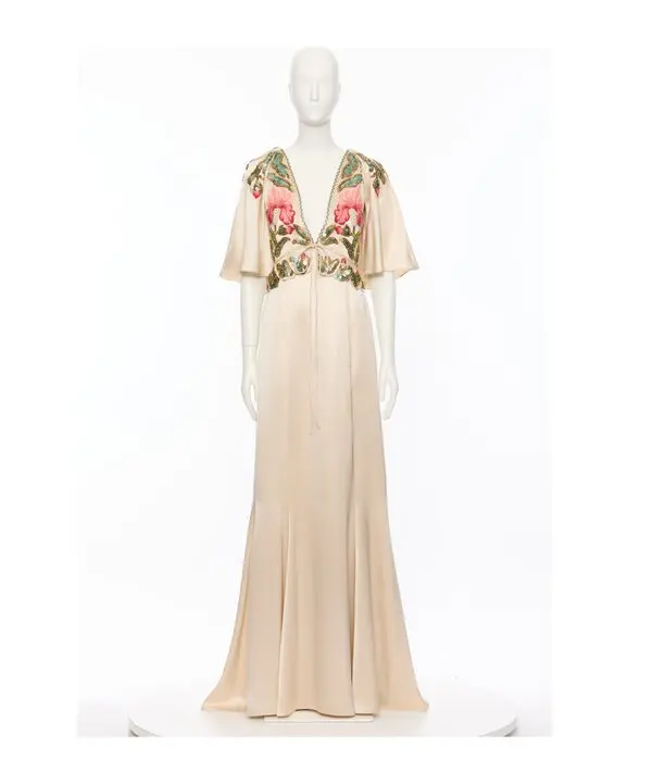 Valentino Garavani V-neck Floral Embellished Dress