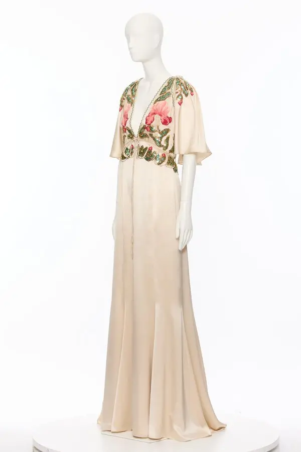 Valentino Garavani V-neck Floral Embellished Dress