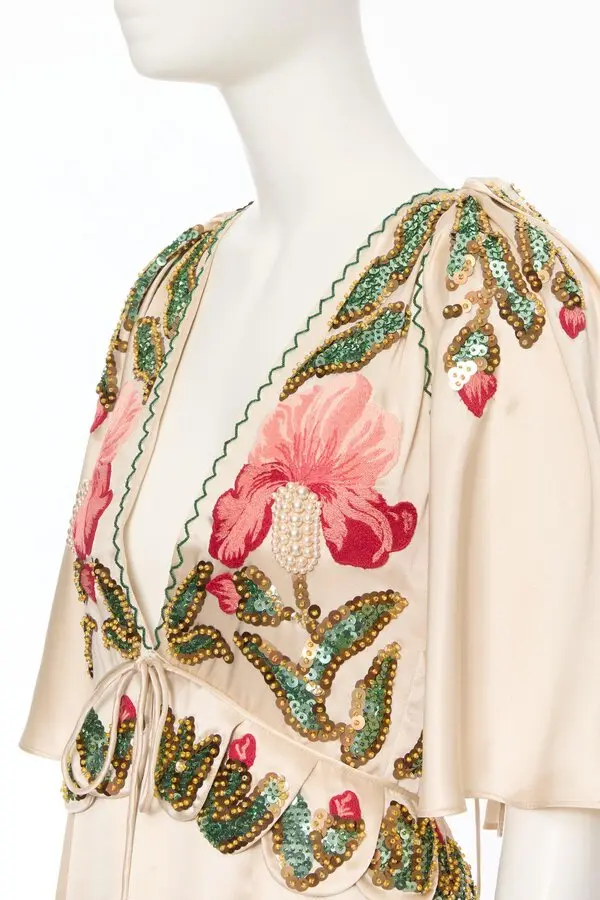 Valentino Garavani V-neck Floral Embellished Dress