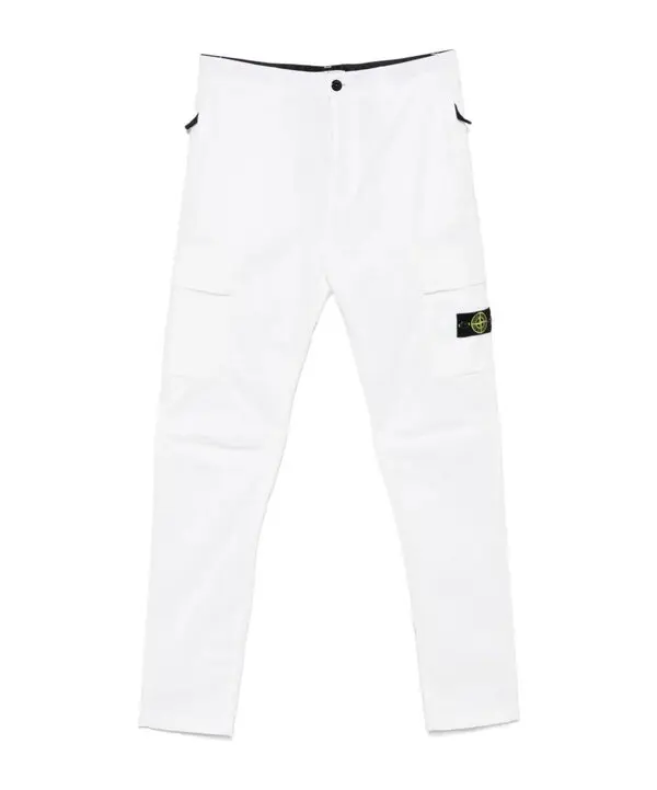 Stone Island Belt-loop Casual Pants With Zippered Pockets - White