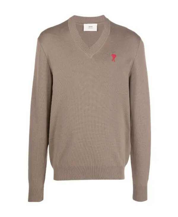 AMI Paris V-neck Jumper With Embroidered Heart Logo
