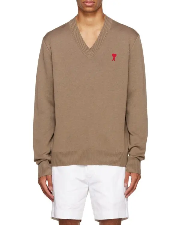 AMI Paris V-neck Jumper With Embroidered Heart Logo