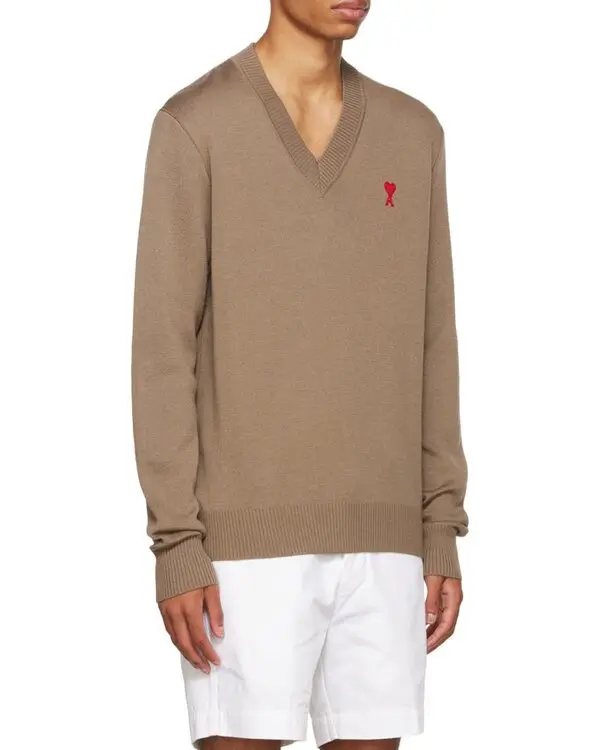 AMI Paris V-neck Jumper With Embroidered Heart Logo
