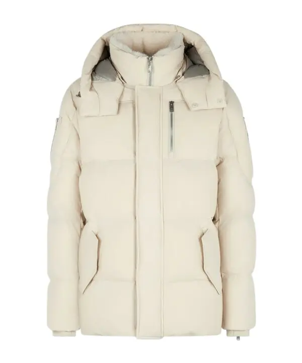 Moose Knuckles Long-sleeved Down Jacket With Hood - Alabaster