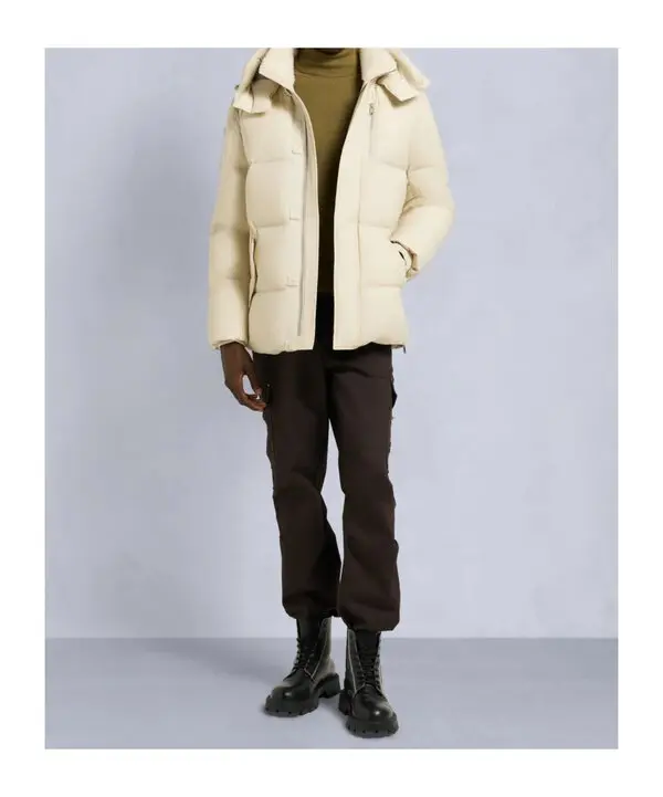 Moose Knuckles Long-sleeved Down Jacket With Hood - Alabaster