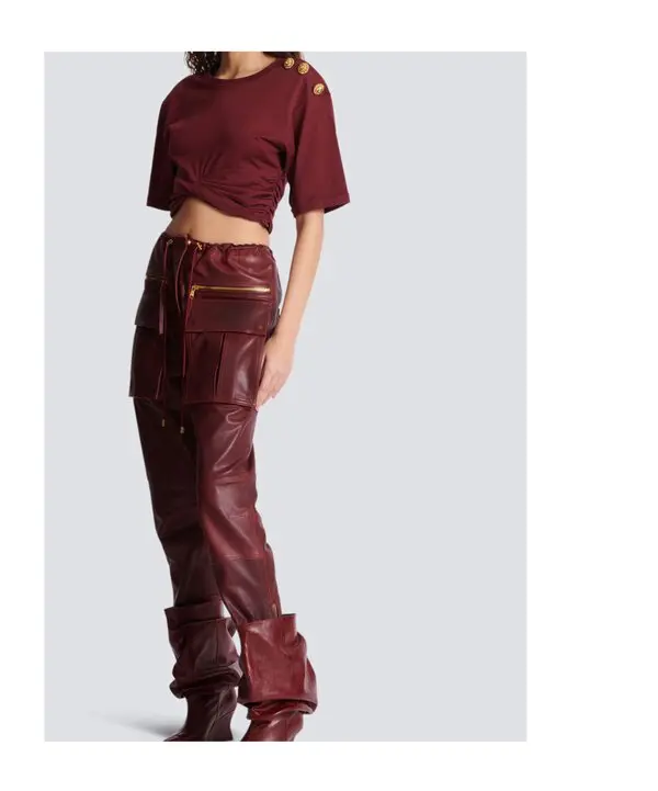 Balmain Cropped Tie T-shirt With Lion Head Snaps - Red
