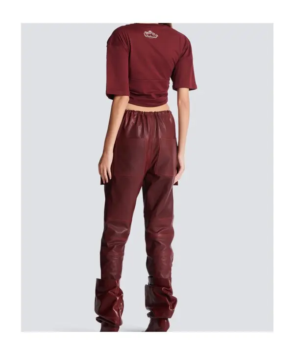 Balmain Cropped Tie T-shirt With Lion Head Snaps - Red