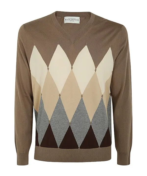BALLANTYNE V-neck Argyle Sweater