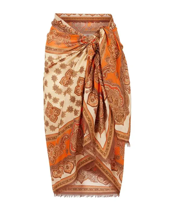 Zimmermann Frayed Printed Cotton Pareo - Brown