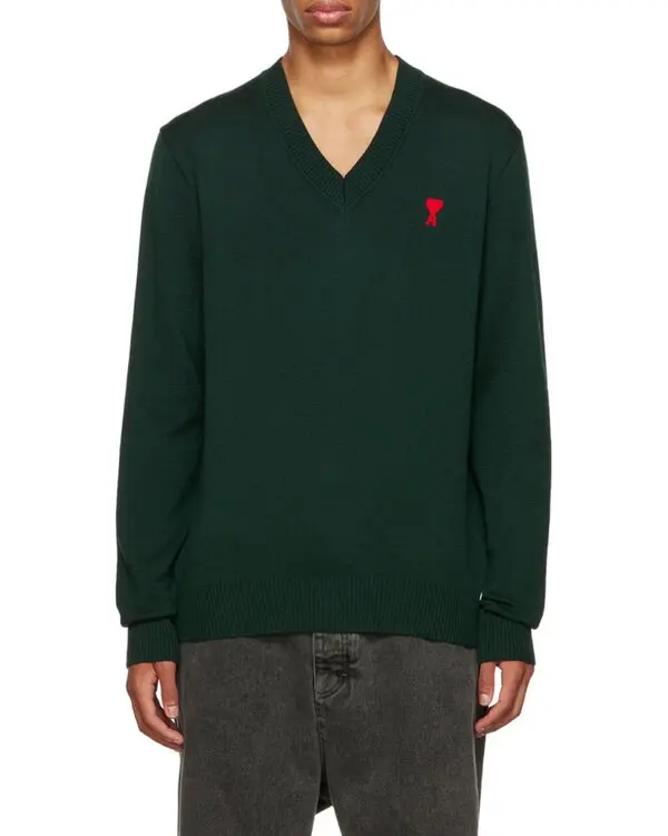 Ami Embroidered Heart Logo V-neck Jumper
