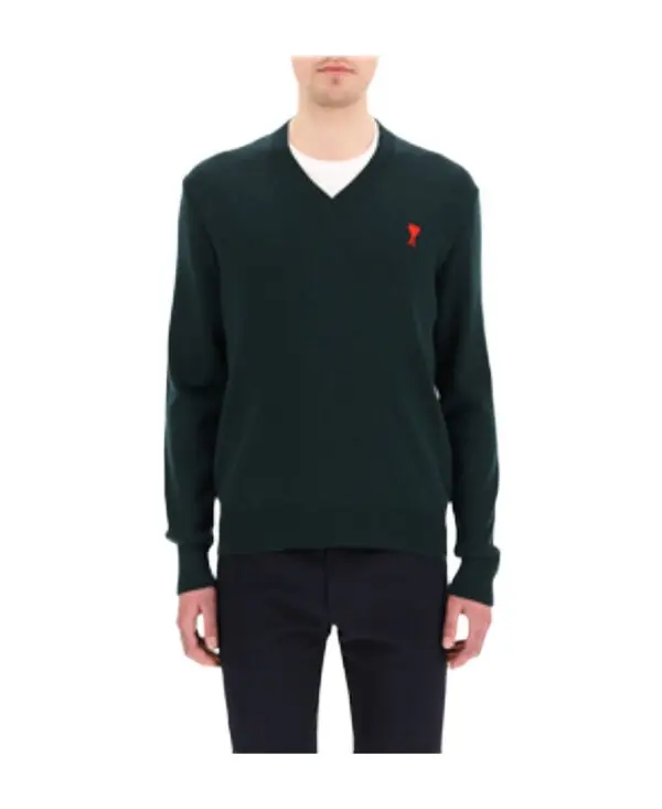 Ami Embroidered Heart Logo V-neck Jumper
