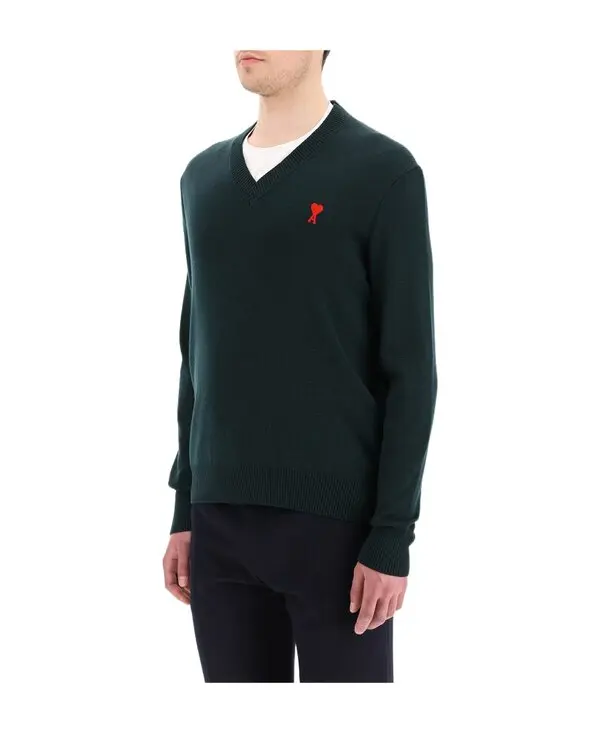 Ami Embroidered Heart Logo V-neck Jumper