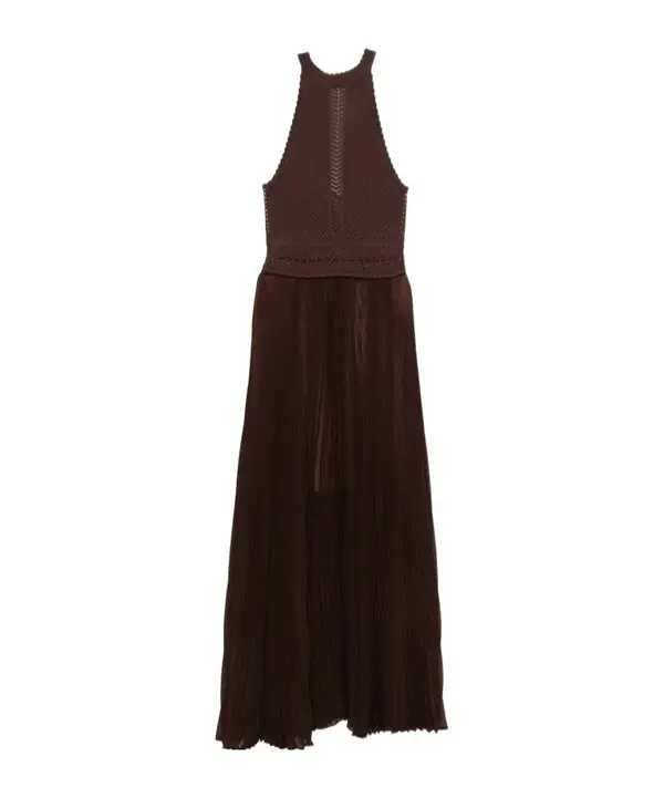 TWINSET Crocheted Knitted Pleated Maxi Dress - Black