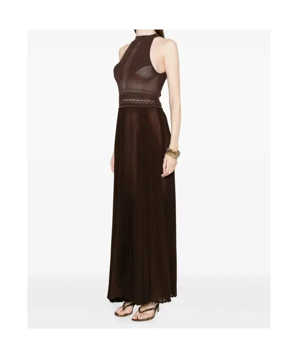 TWINSET Crocheted Knitted Pleated Maxi Dress - Black